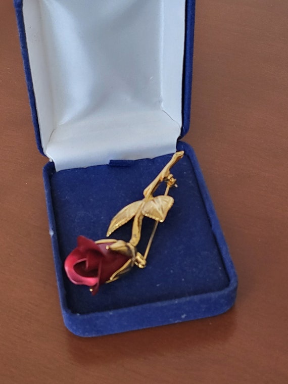 Vintage Giovanni Red Rose Brooch Pin; Mother Day gift… - Gem