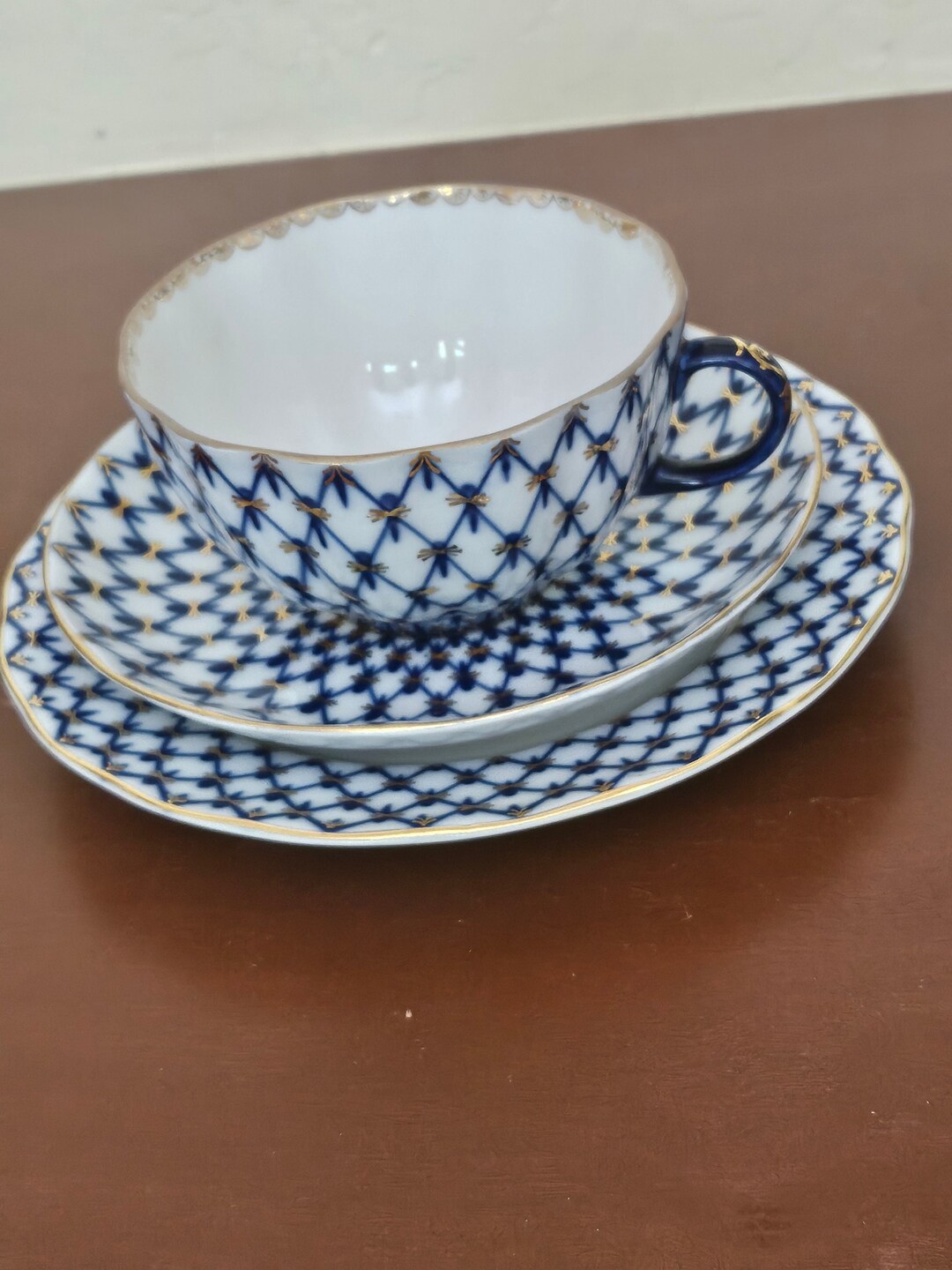 Vintage Saint Petersburg Lomonosov Imperial Porcelain Factory Teacup Trio Tulip Cobalt Net 250 ...