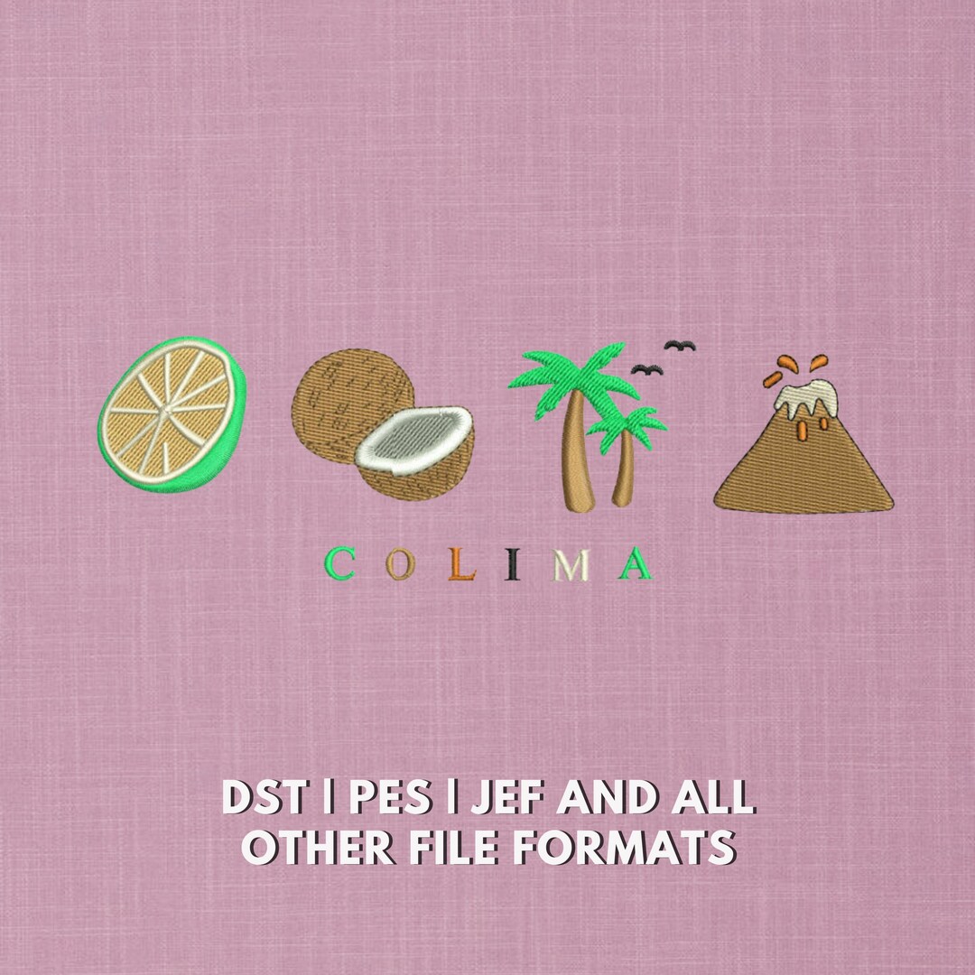 Colima Embroidery Design | Lime, Coconut, Palm Trees & Volcano ...