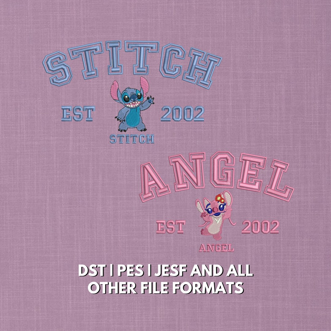 Stitch & Angel Embroidery Design | Disney Couple Varsity Set (digital ...