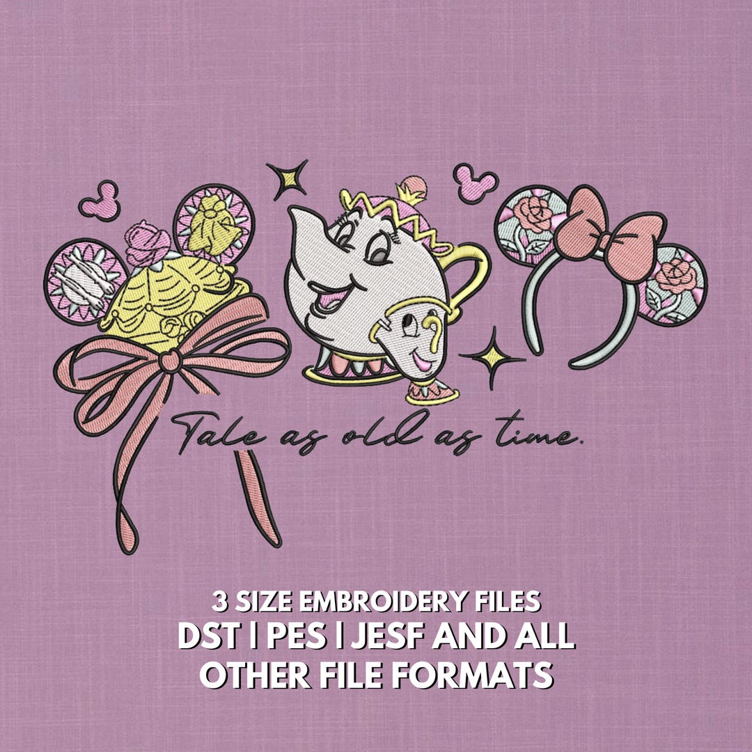 Beauty and the Beast Embroidery Design | Mrs. Potts & Chip (digital ...