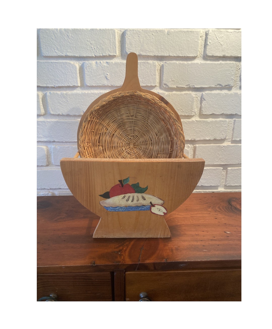 Wooden Handcrafted Paper Plate Holder With Apple Pie - Etsy