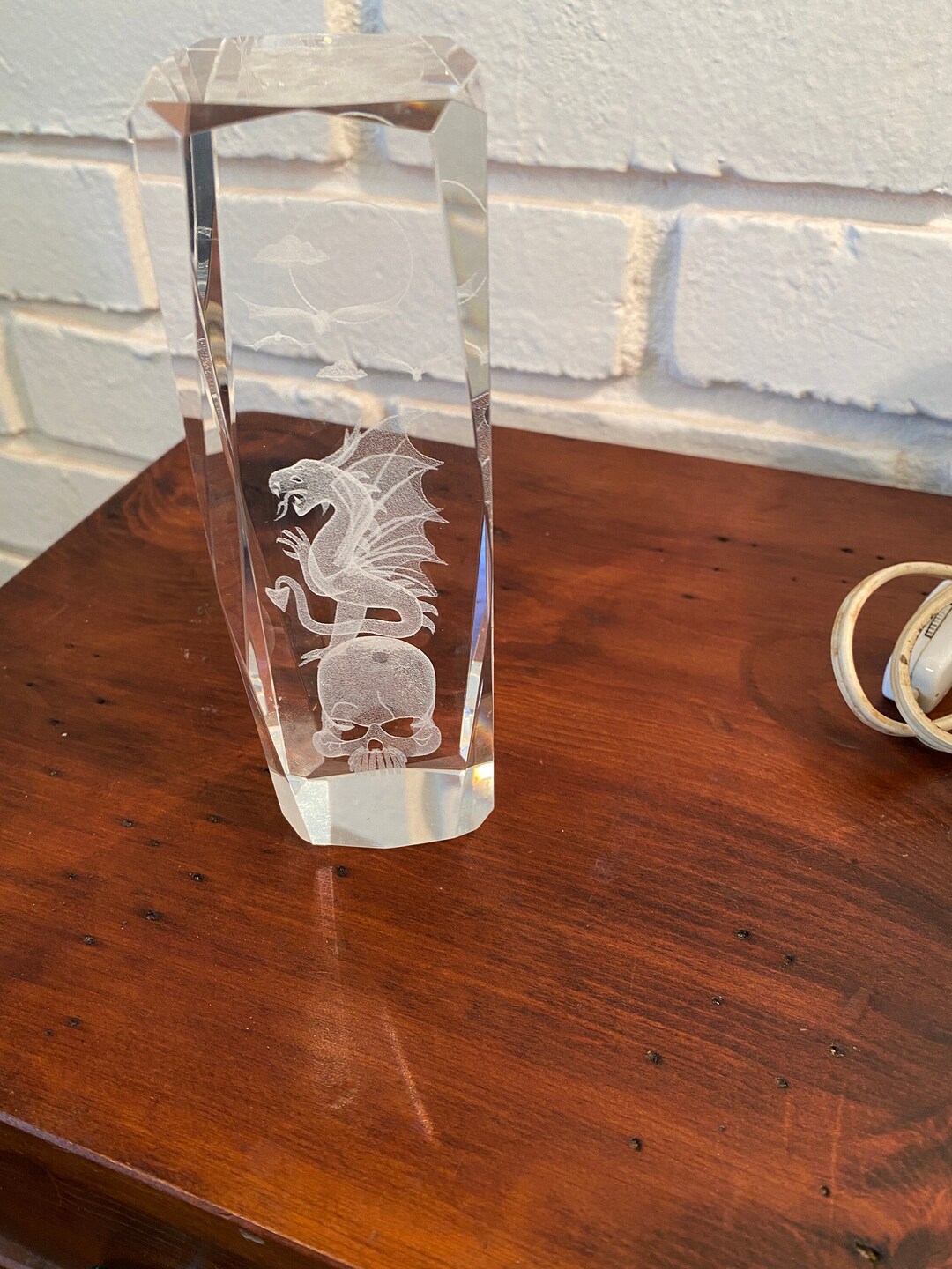 3D Laser Etched Crystal Art Glass Cube Winged Dragon Atop Skull - Etsy