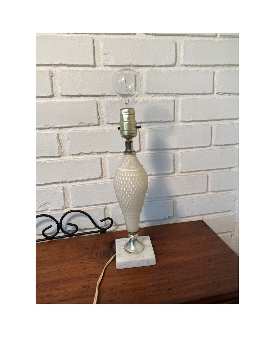 Vintage Dainty Diamond Pattern Glass Table Lamp - Etsy