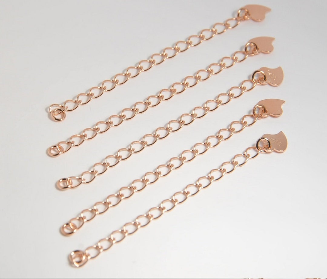 5 Pcs: Rose Gold Extension Chain, 18K Rose Gold Plated Over Sterling ...