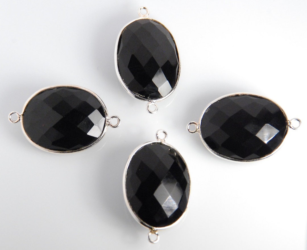 1 Piece: Grade AAA Natural Black Onyx Gemstone Bezel Connector, Oval ...