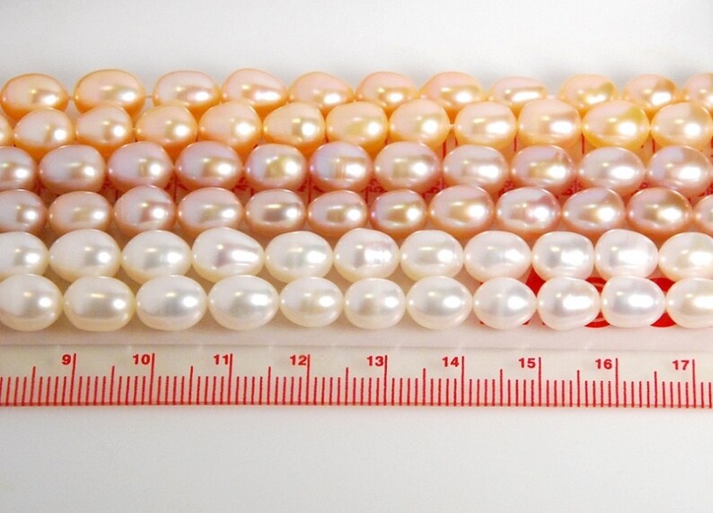 7-8 Mm Rice Shape Reshwater Pearls, Natual Peach (golden Pink) Color ...