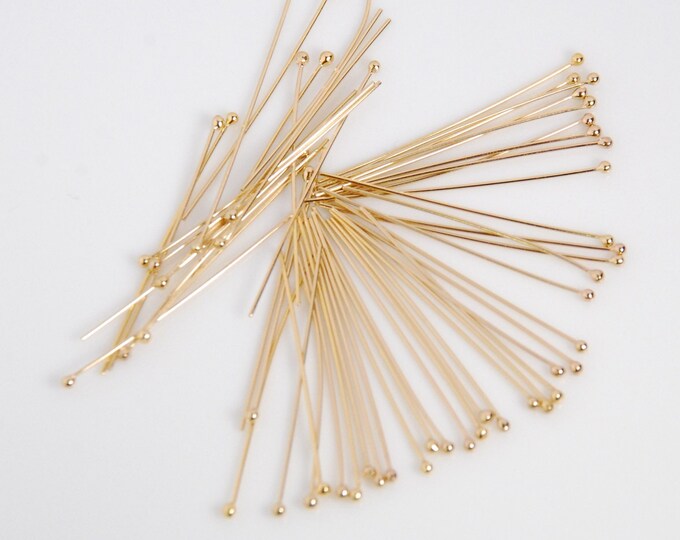 50 Pcs: 14K Gold Filled Ball End Head Pin, 1 Inch Long, 26 Gauge, With ...