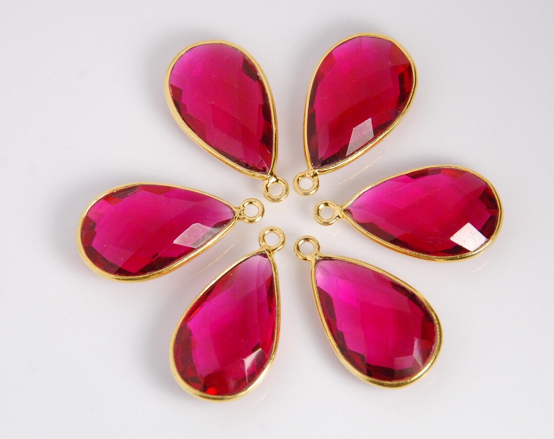 1 Piece: Hydro Quartz Gemstone Bezel Pendant in Ruby Red Color, Faceted ...