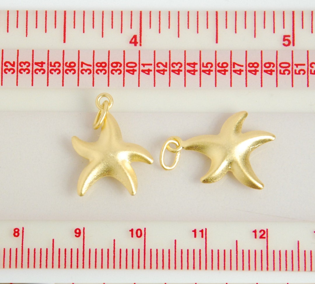2 Pcs: Gold Plated Over Sterling Silver Puffed Starfish Charm With ...