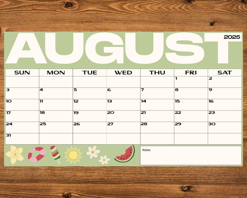 August 2025 Printable Calendar | Summer Monthly Wall Art | Minimalist ...