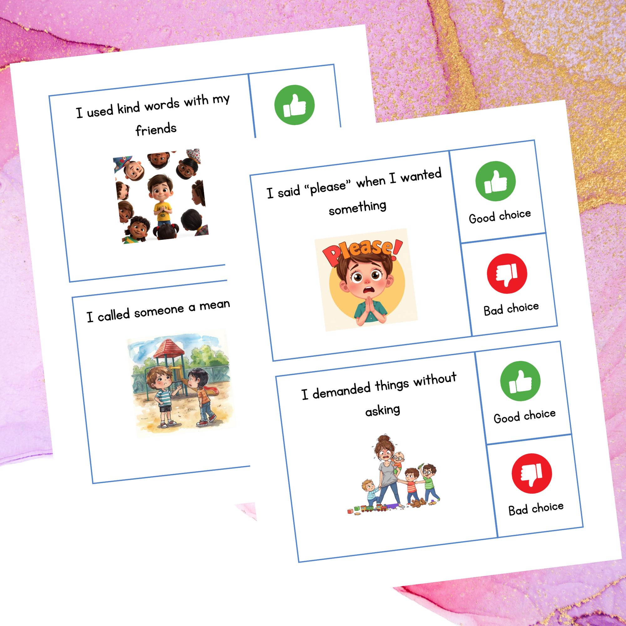 Good Choice Bad Choice Flashcards | Behaviour Sorting Cards for Kids ...