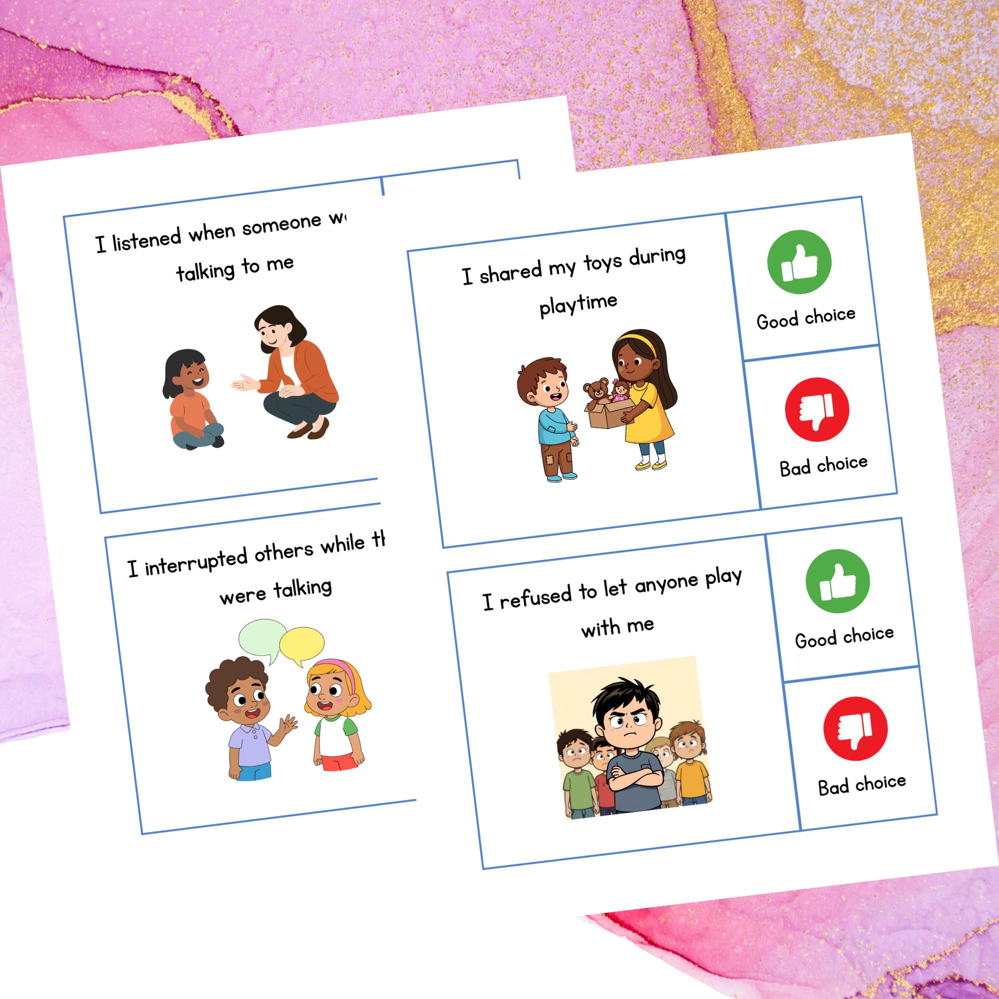 Good Choice Bad Choice Flashcards | Behaviour Sorting Cards for Kids ...