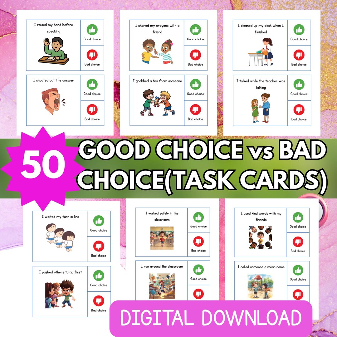 Good Choice Bad Choice Flashcards | Behaviour Sorting Cards for Kids ...
