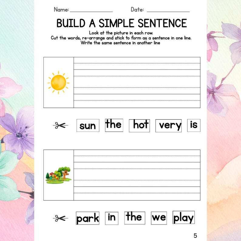 Build a Simple Sentence Worksheets | Cut and Paste Sentences ...
