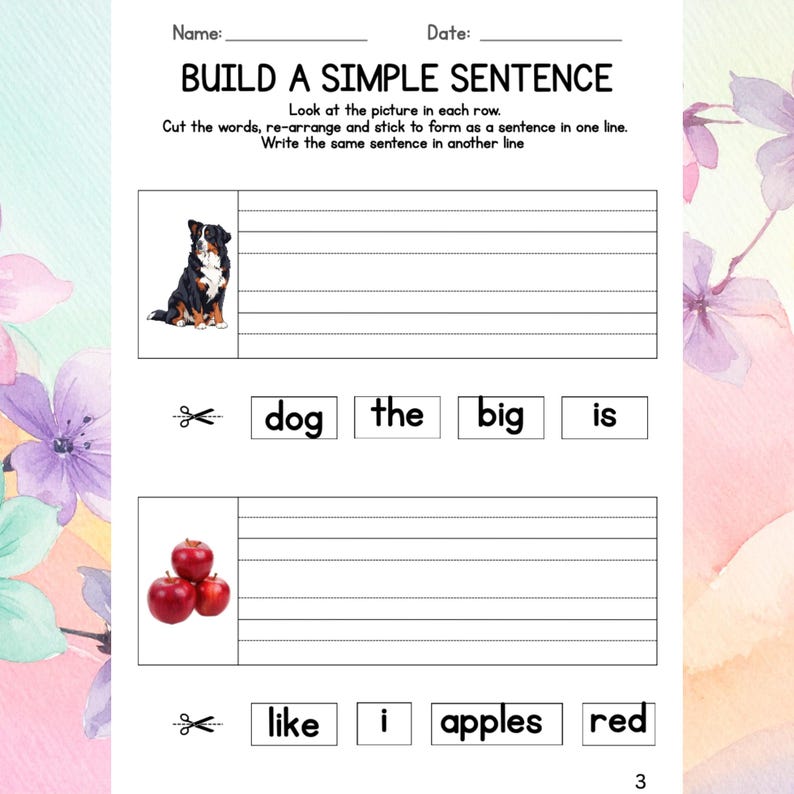 Build a Simple Sentence Worksheets | Cut and Paste Sentences ...