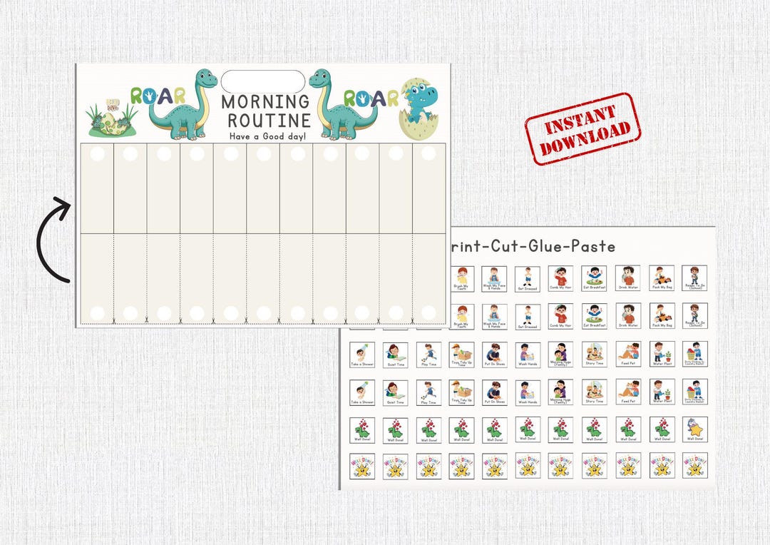 Dinosaur Morning Routine Chart for Kids: Printable Checklist (PDF) - Etsy