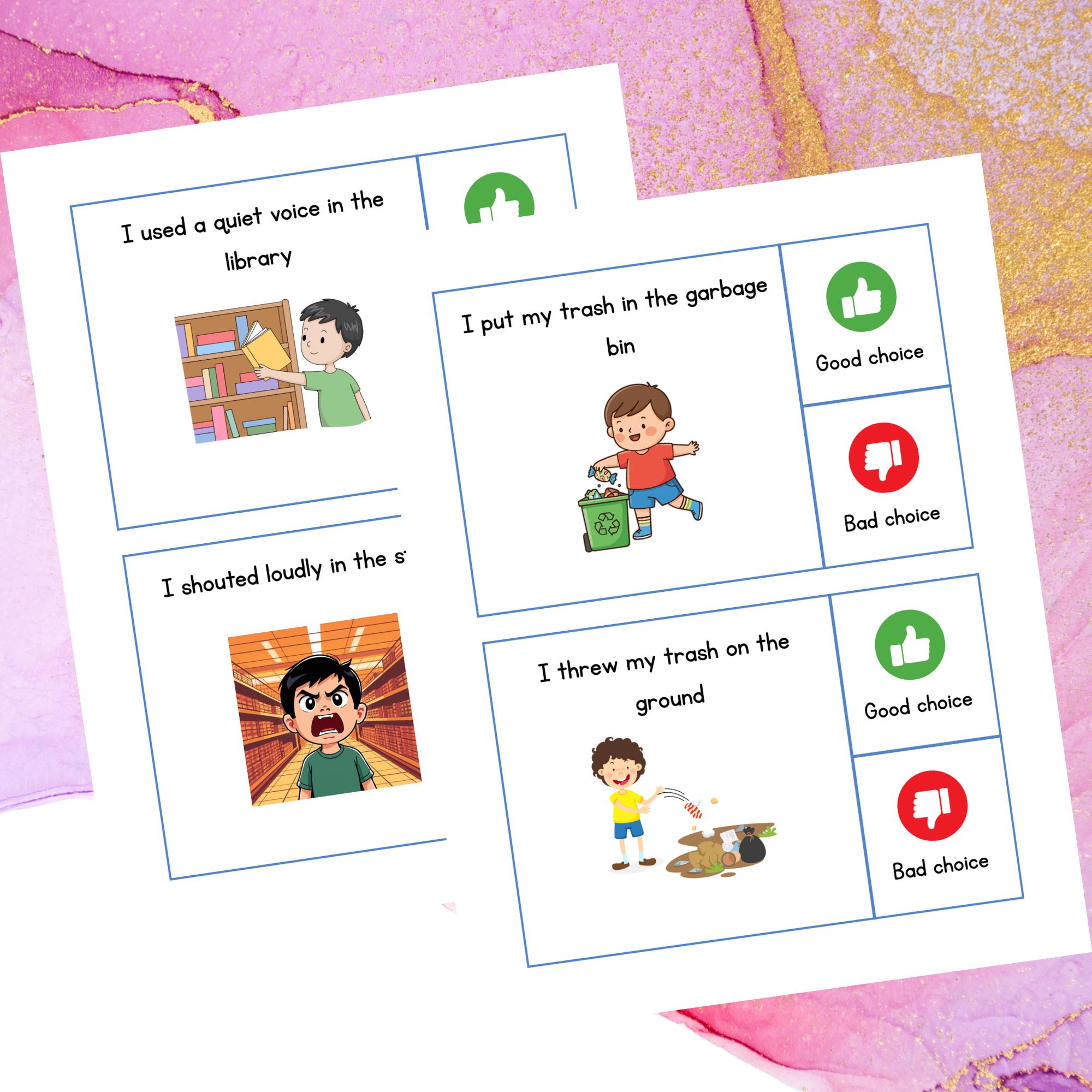 Good Choice Bad Choice Flashcards | Behaviour Sorting Cards for Kids ...