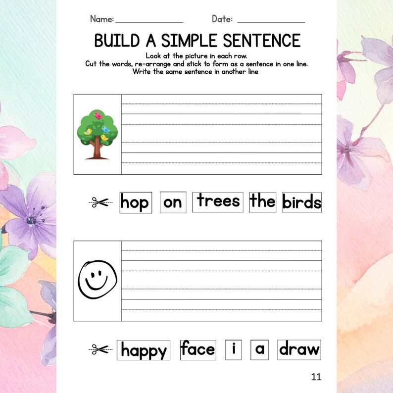 Build a Simple Sentence Worksheets | Cut and Paste Sentences ...