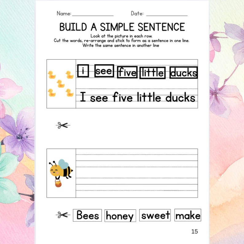 Build a Simple Sentence Worksheets | Cut and Paste Sentences ...