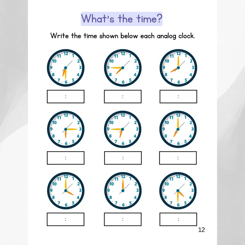 Telling Time Worksheets for Kids | Analog Clock Practice Printable - Etsy