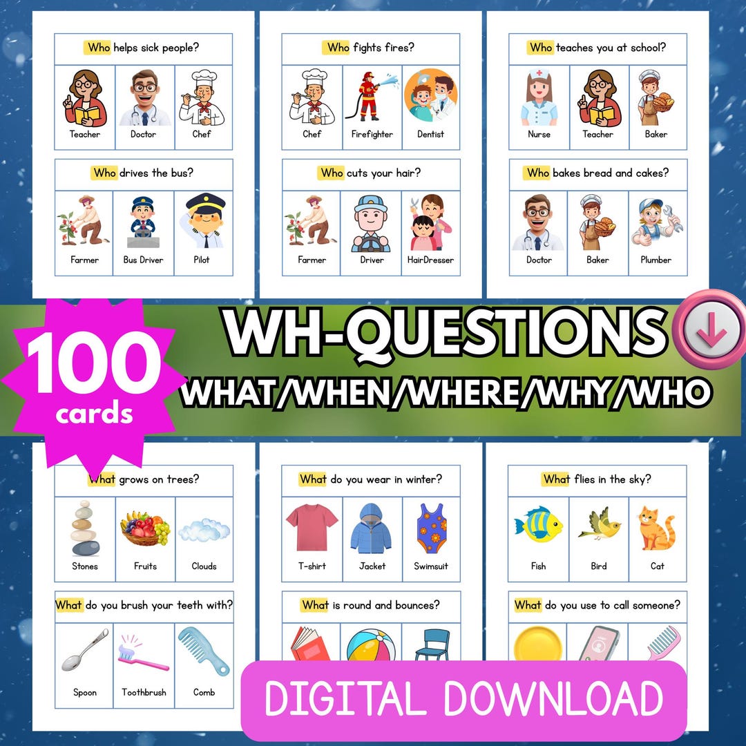 WH Question Flashcards for Kids | Speech Therapy ESL Game (printable ...
