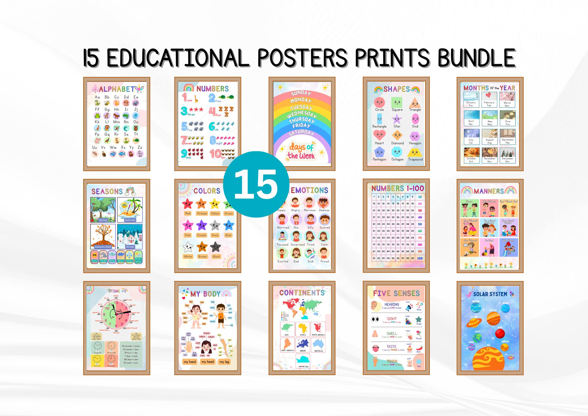 Educational Posters: Alphabet, Numbers, Shapes (printable PDF) - Etsy