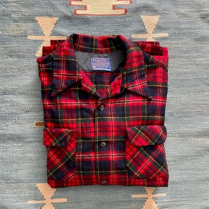 Vintage 70s Pendleton Red Blue Green Plaid Wool Board Shirt Men's Tall Large - Etsy