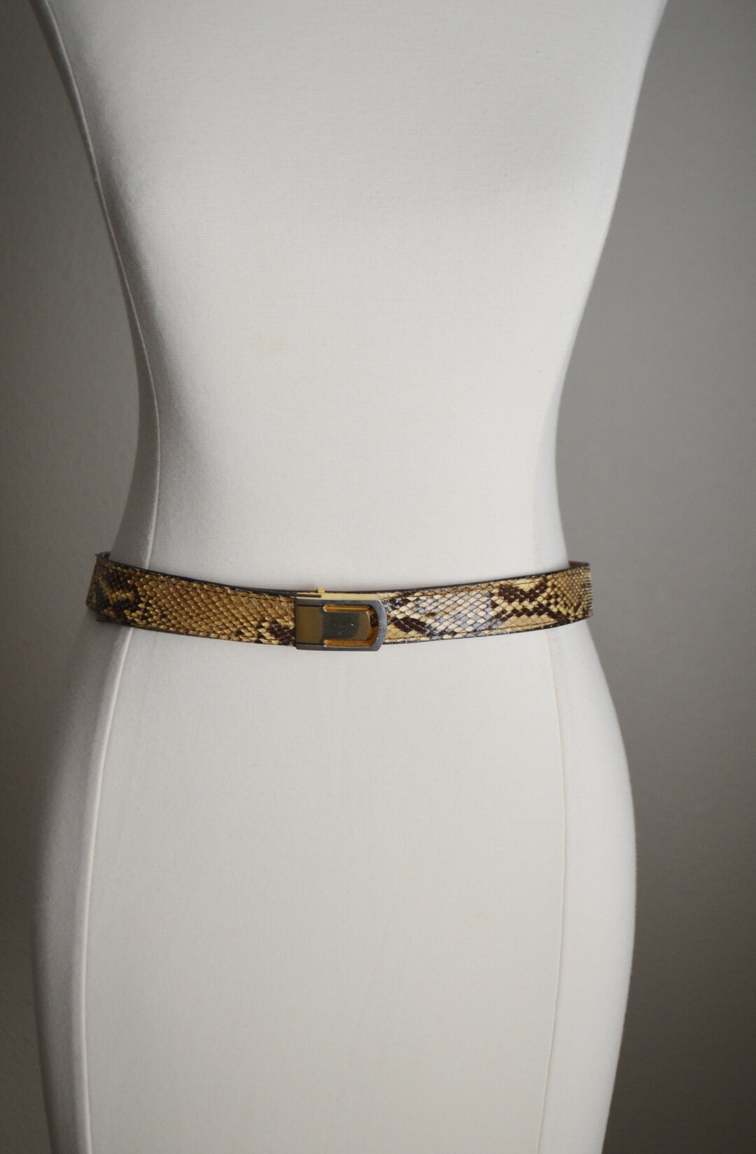 Vintage Brown Tan Snakeskin Leather Belt - Two Tone Buckle- 28 - Etsy