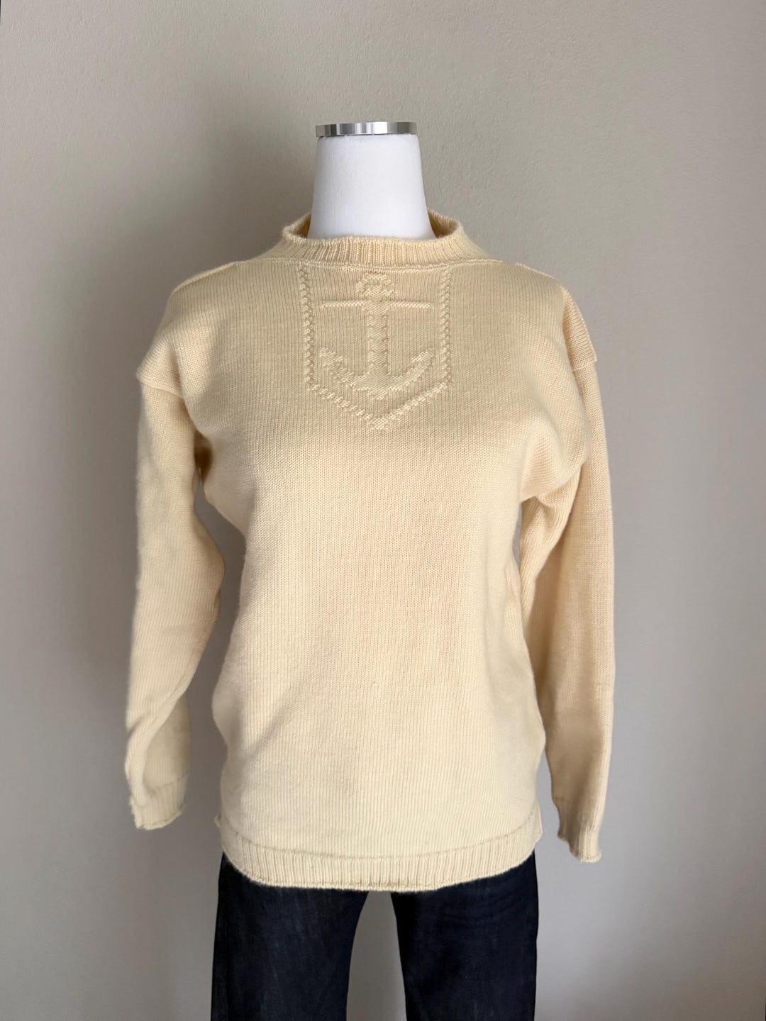 Vintage 70s Ivory Wool Bronzini Anchor Sweater - Men's Medium / Women's ...