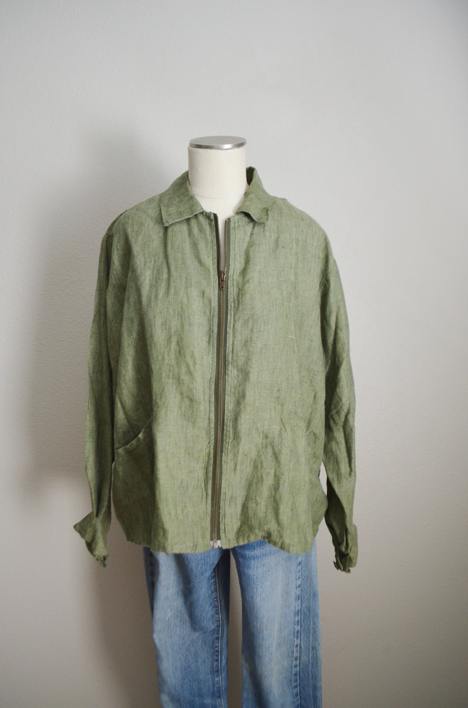 Green Linen Jacket / Vintage 90s Olive Green FLAX Linen Jacket | Etsy