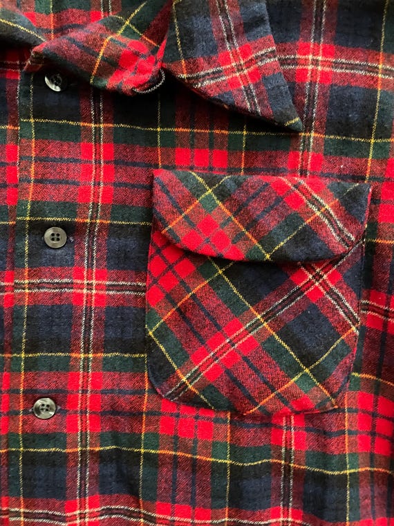 Vintage 70s Pendleton Red Blue Green Plaid Wool Board… - Gem