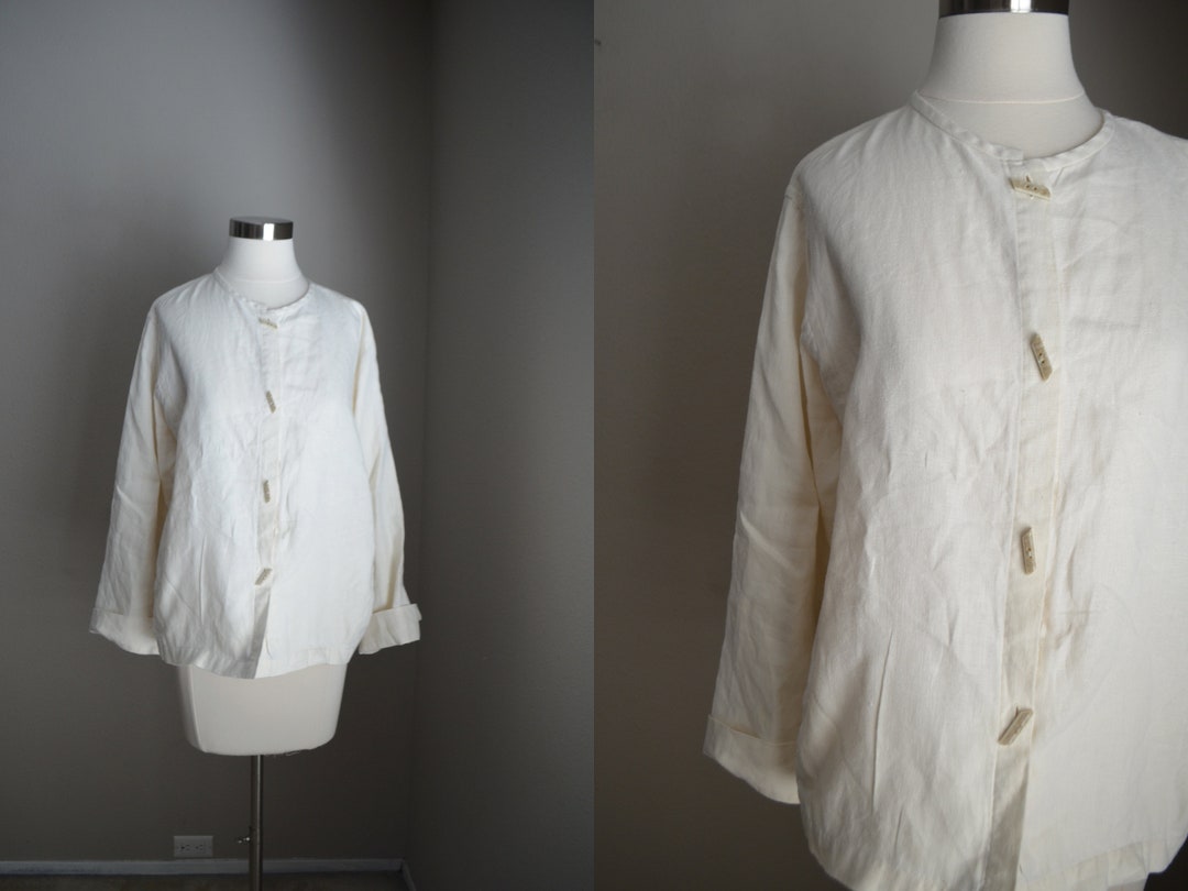 Beige Linen Jacket / Vintage 90s Ivory Minimal Linen Button Jacket ...