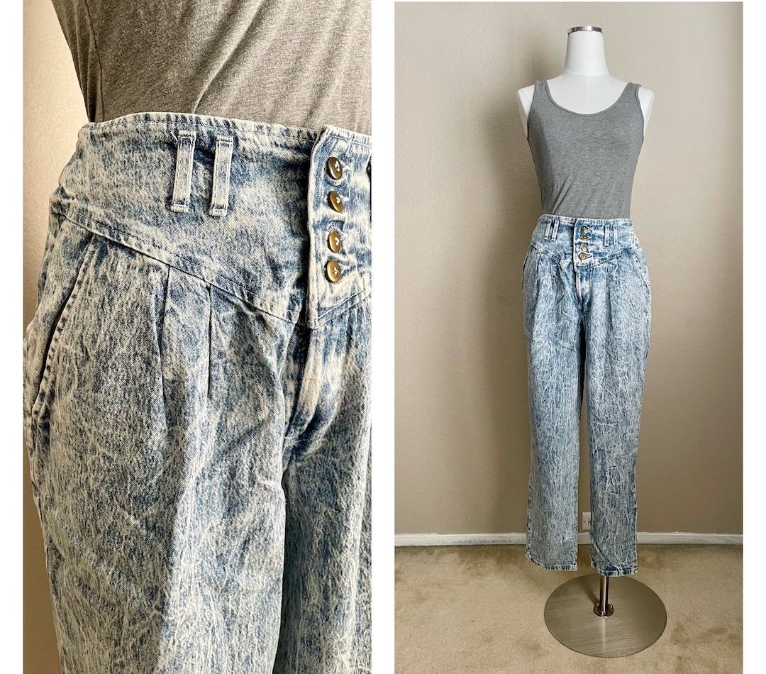 Vintage 80s Acid-washed Chic Denim Blue Jeans High-waisted Tapered ...