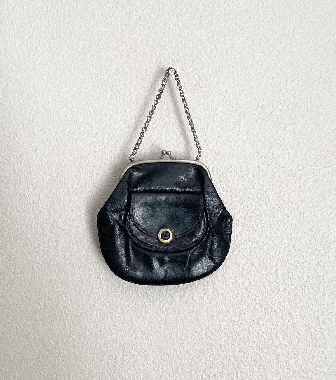 Vintage 1800s Victorian Era Black Leather Small Purse, Gilded Age ...
