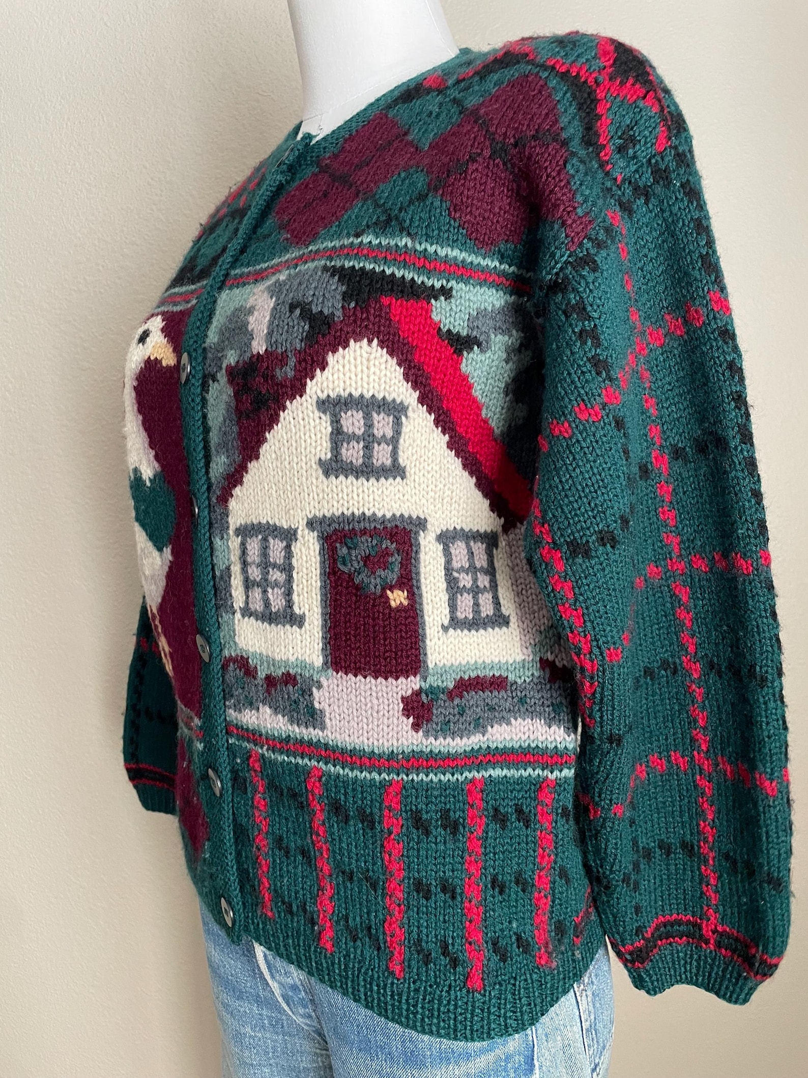 Vintage 90s Wool Goose and Home Cottagecore Spruce Green Cardigan ...