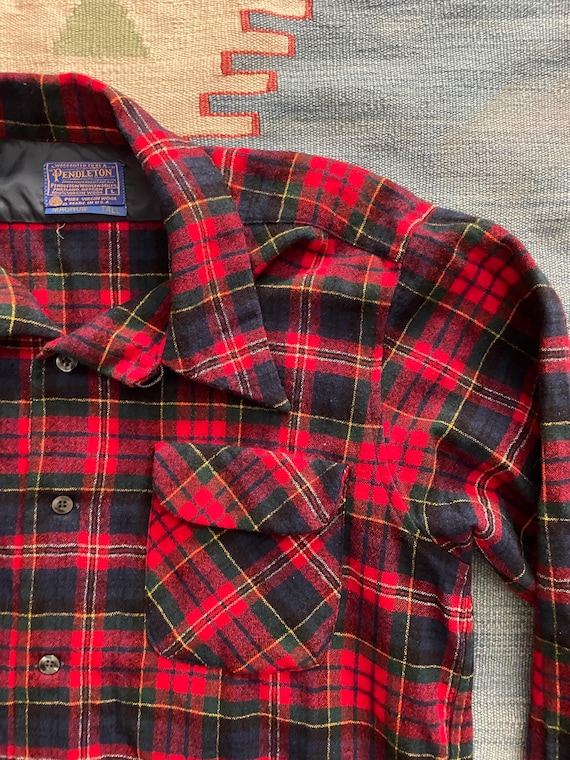 Vintage 70s Pendleton Red Blue Green Plaid Wool Board… - Gem