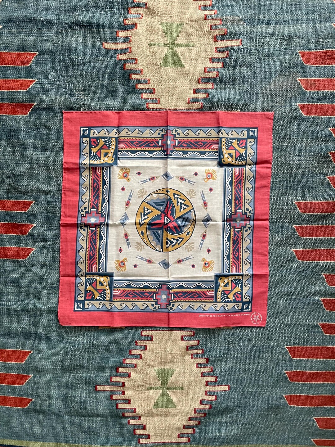 Vintage 80s Pink Blue Wamcraft Southwest Western Native Bandana ...