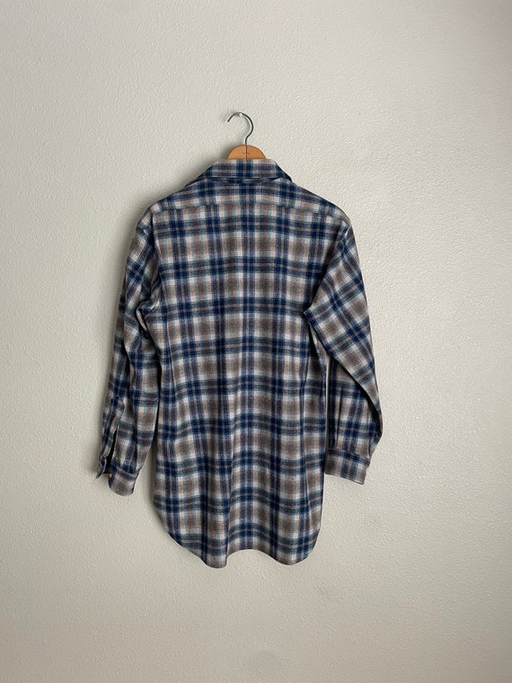 vintage 70s 80s tan blue plaid wool Lodge PENDLETON s… - Gem