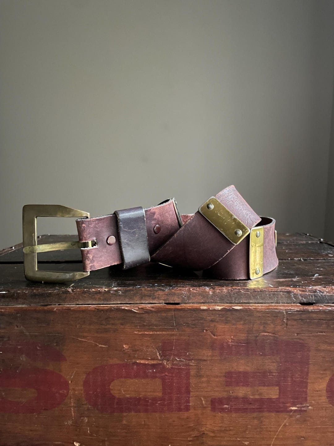 Vintage 80s Wide Leather Belt: Patina Brass Buckle, Size 27-29 - Etsy