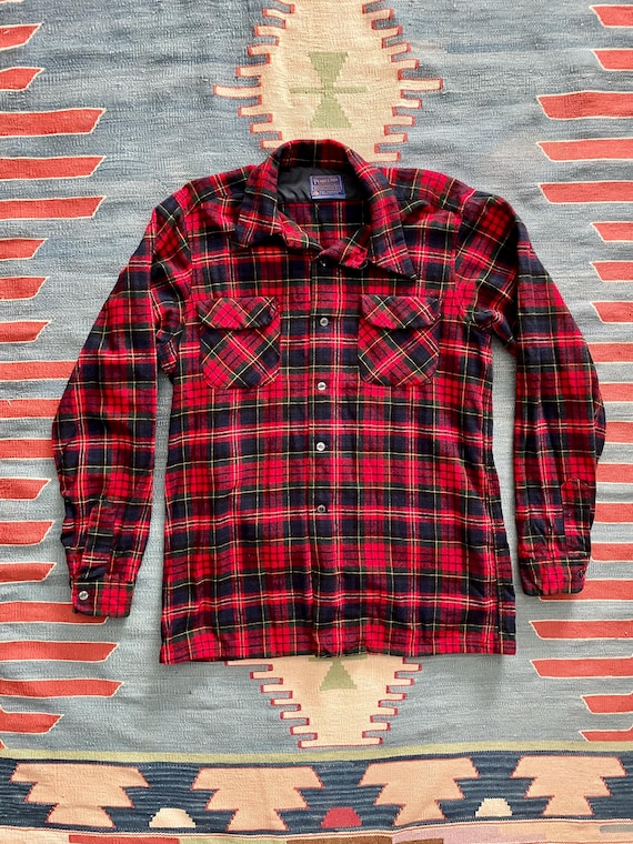 Vintage 70s Pendleton Red Blue Green Plaid Wool Board… - Gem