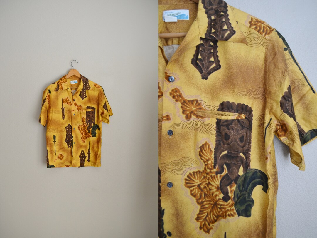 Vintage 60s Tiki Style Mid Century Modern Penney's Luau Tiki Shirt Men ...