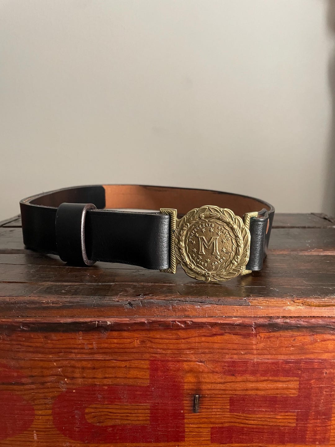 Vintage Confederate States Marine Corps Black Leather Belt and Buckle ...