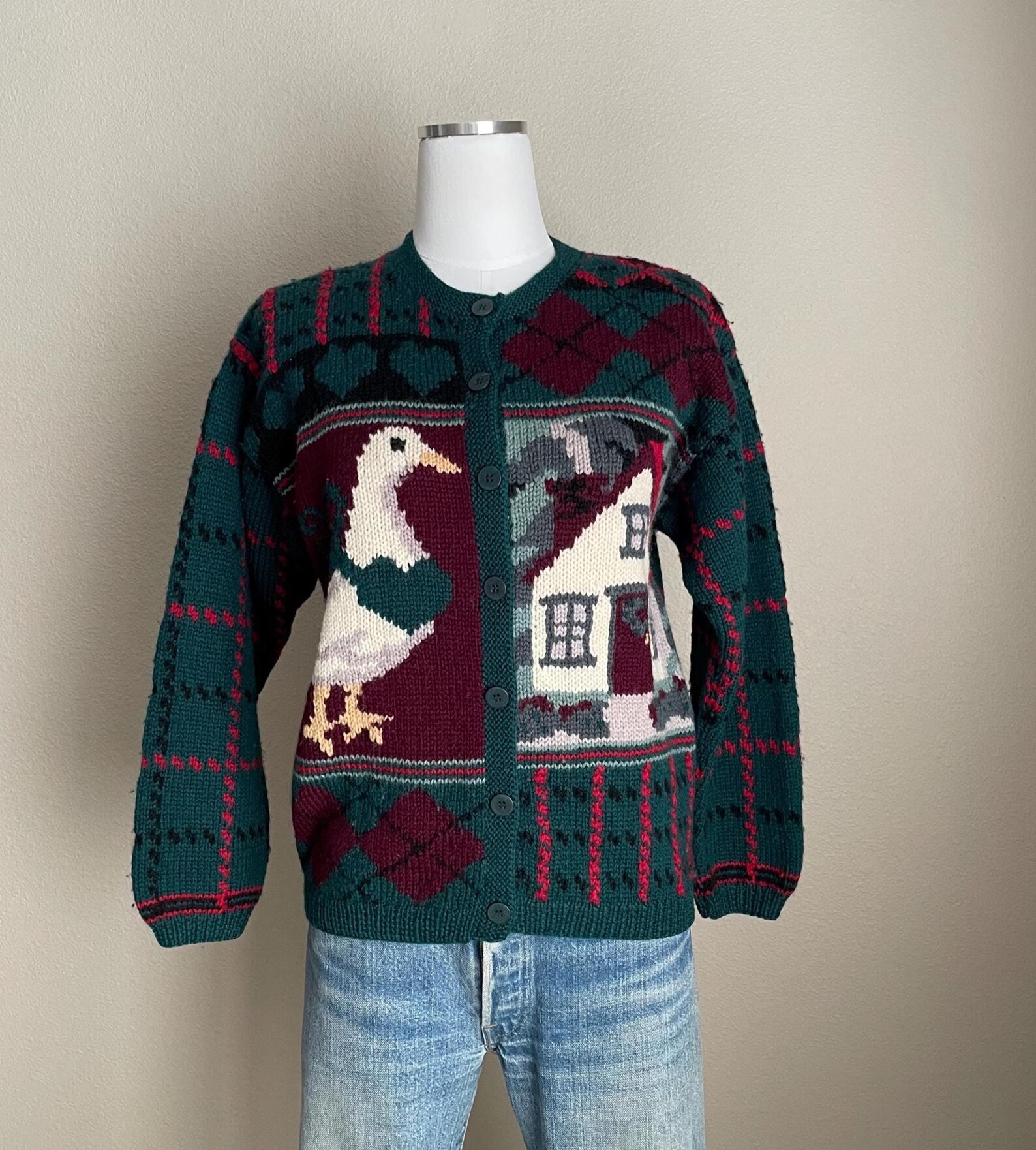 Vintage 90s Wool Goose and Home Cottagecore Spruce Green Cardigan ...