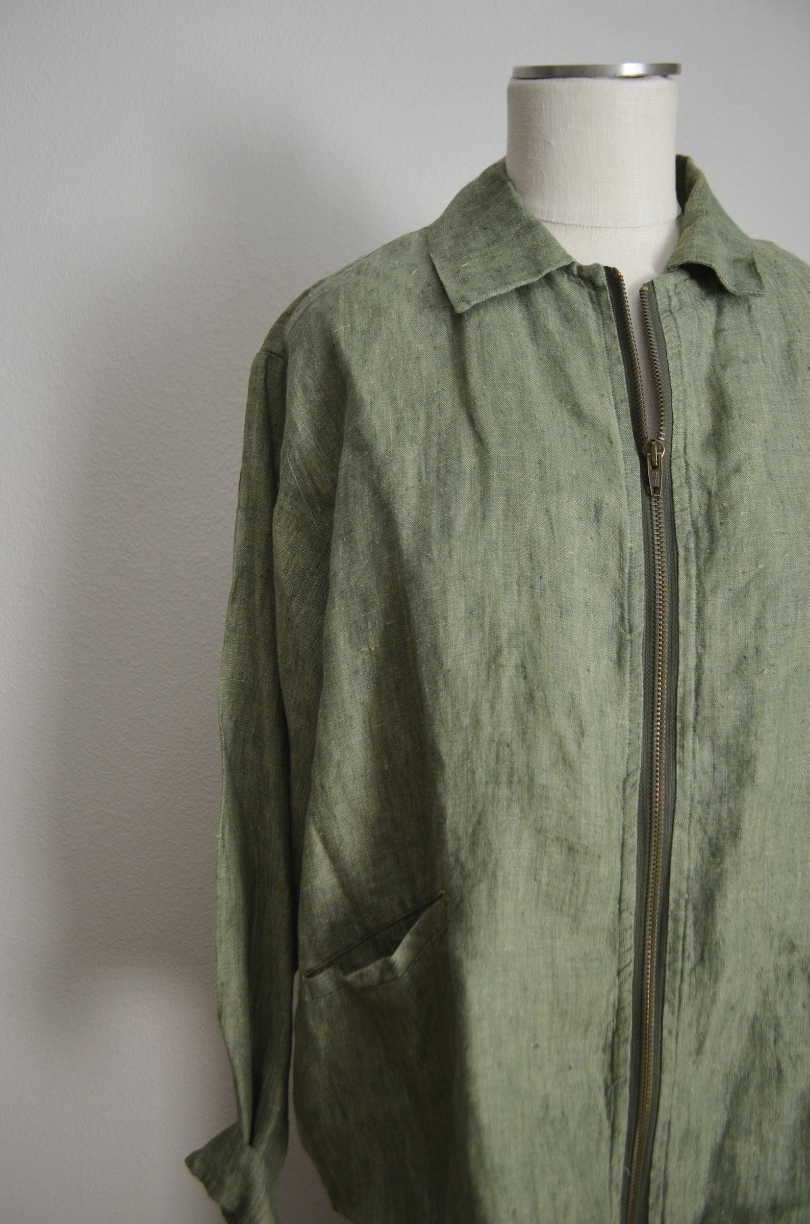 Green Linen Jacket / Vintage 90s Olive Green FLAX Linen Jacket | Etsy