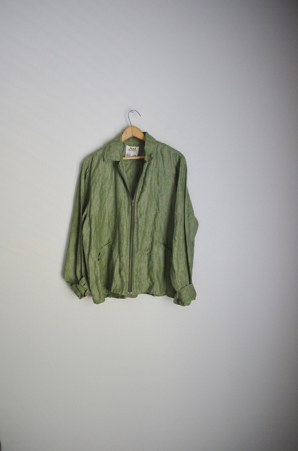 Green Linen Jacket / Vintage 90s Olive Green FLAX Linen Jacket | Etsy