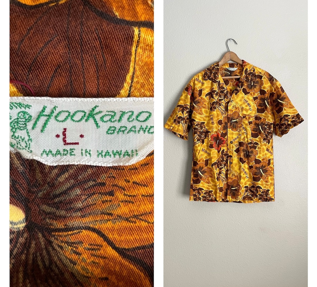 Vintage 40s Brown Orange Floral HOOKANO Tiki Luau Hawaiian Shirt - Men ...