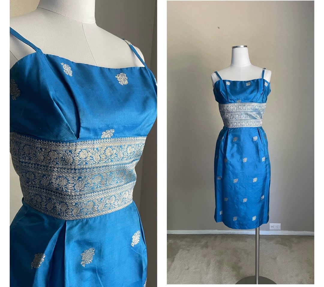 Vintage 70s Asian Silk Blue Slip Sundress- Women's Xsmall-32 - Etsy
