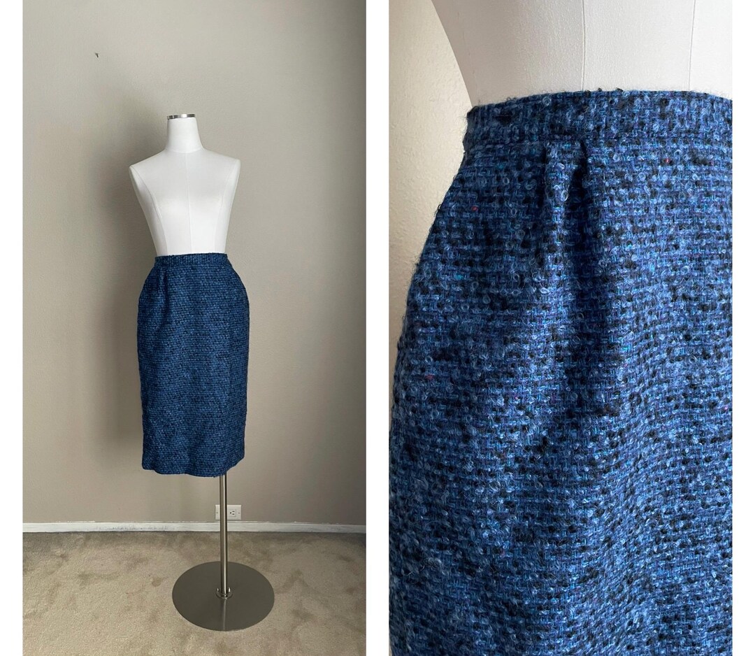 Vintage 80s Blue Nubby Knit Wool Pendleton Skirt - Small -27 - Etsy