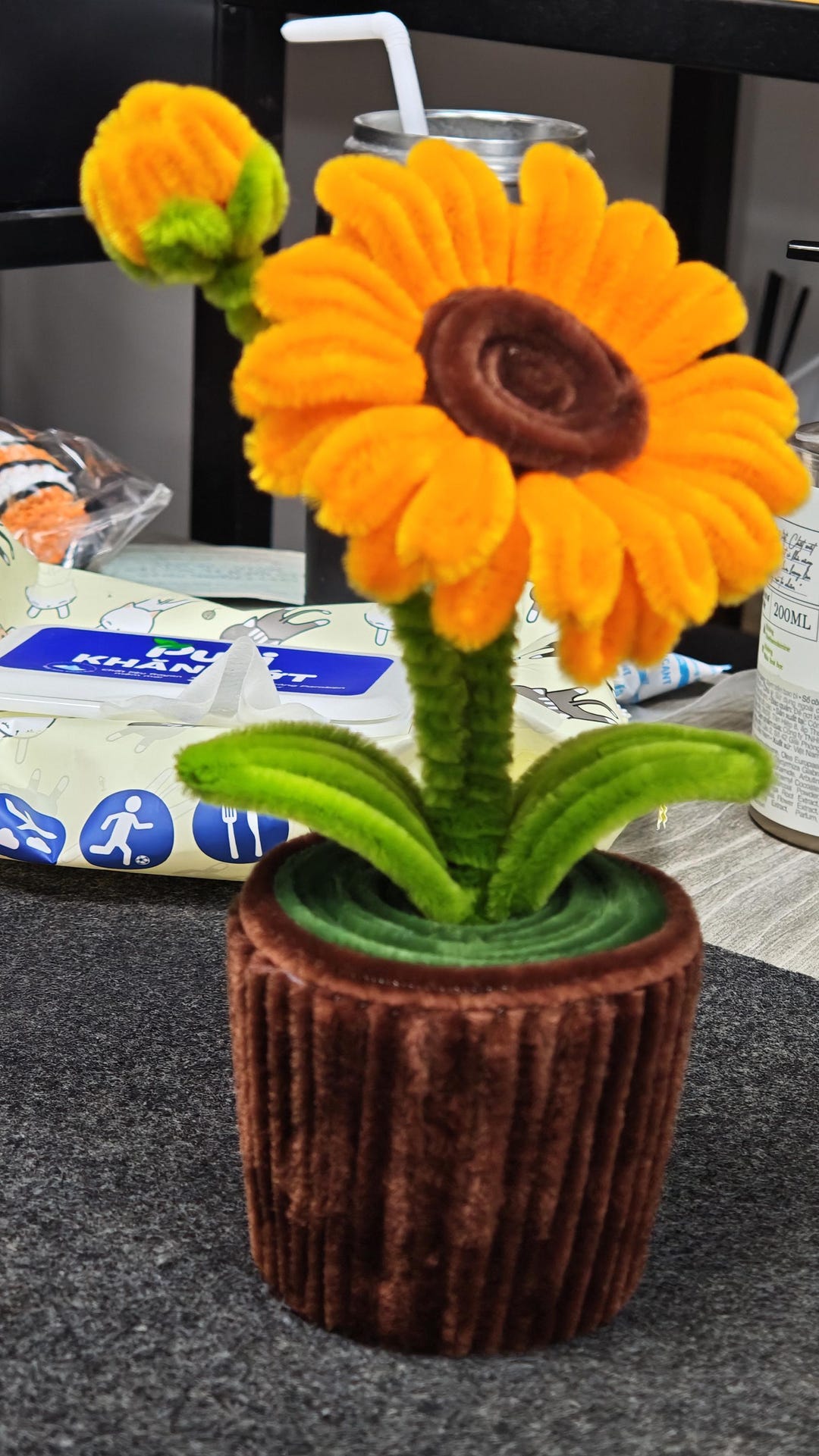 Handmade Velvet Chenille Sunflower Pot: Cheerful Home Decor - Etsy